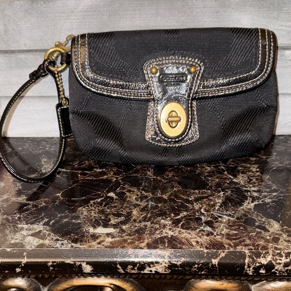 Coach | Bags | Coach Black Wristlet With Turnlock And Gold Hardware ...
